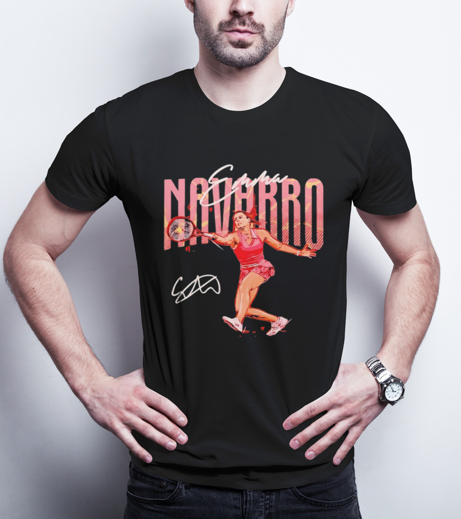 Emma Navarro Tennis Action Illustration With Signature T-Shirt