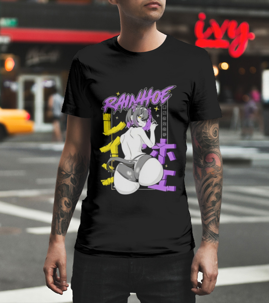 Rainhoe Demon Girl Anime Aesthetic With Japanese Text And Stars T-Shirt
