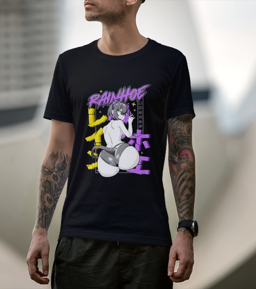 Rainhoe Demon Girl Anime Aesthetic With Japanese Text And Stars T-Shirt