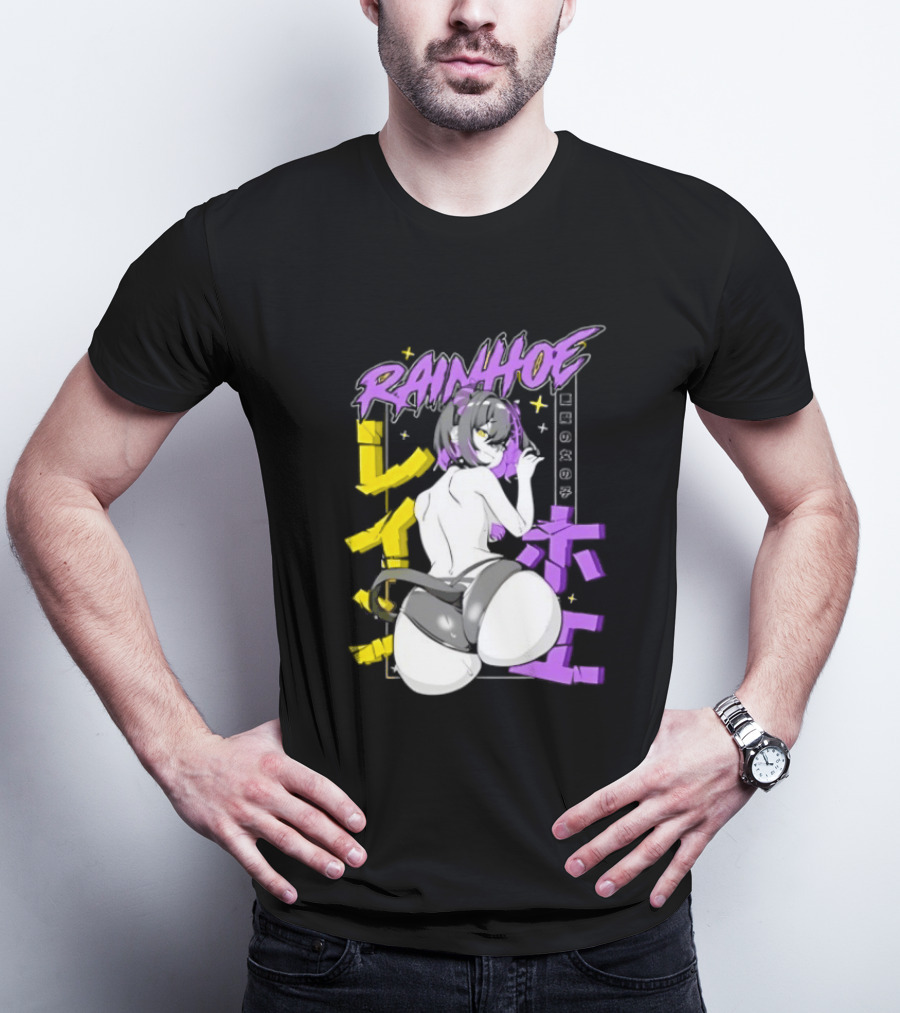 Rainhoe Demon Girl Anime Aesthetic With Japanese Text And Stars T-Shirt
