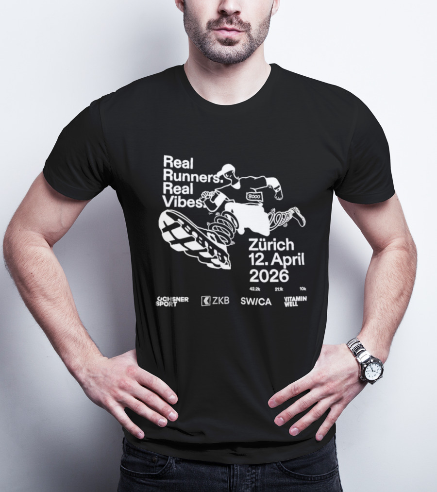 Real Runners Real Vibes Zürich 2026 12 April ZKB SWICA ASICS Stadium Schweiz T-Shirt