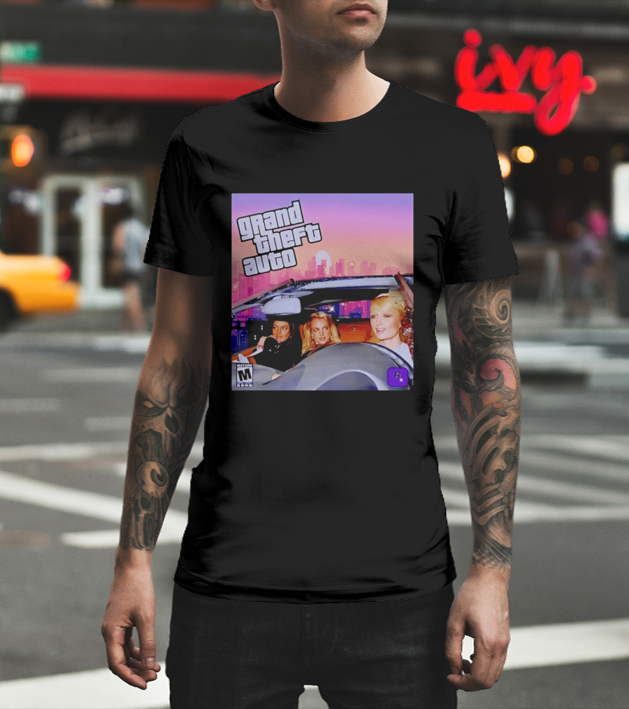 Grand Theft Auto Cover Paris And Britney Driving T-Shirt