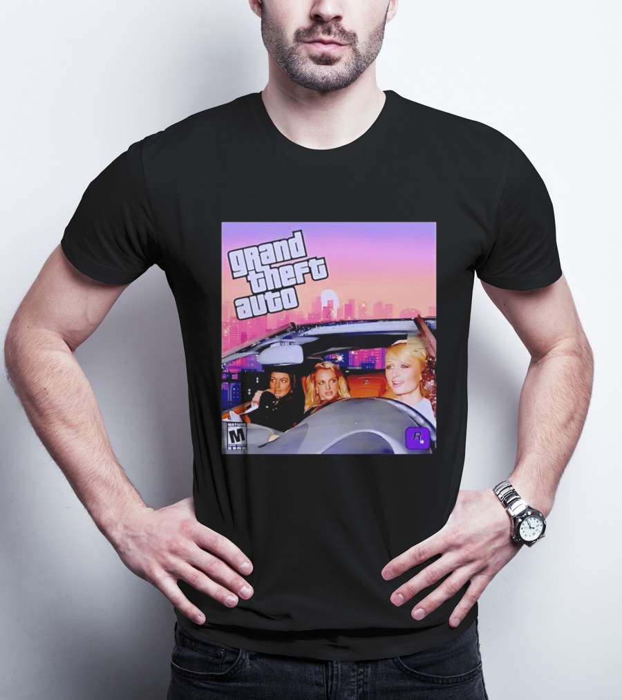 Grand Theft Auto Cover Paris And Britney Driving T-Shirt