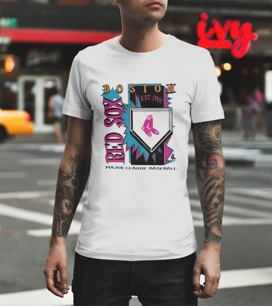 Boston Red Sox Major League Baseball Neon Cooperstown Est 1901 T-Shirt