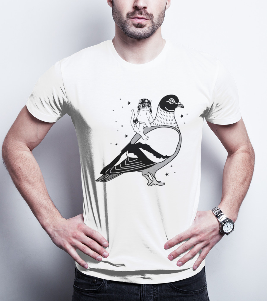 Gary Riding Pigeon With Stars And Cute Animal Rider T-Shirt