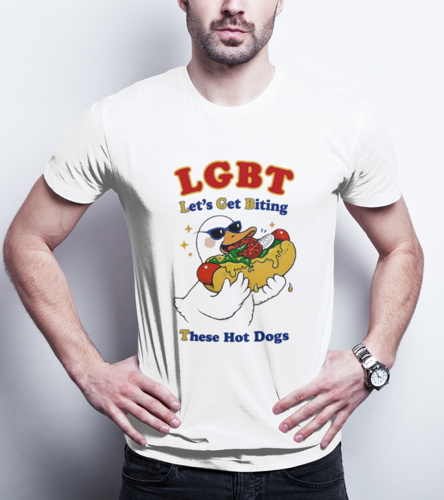 LGBT Goose Let's Get Biting These Hot Dogs Fun Pride Humor T-Shirt