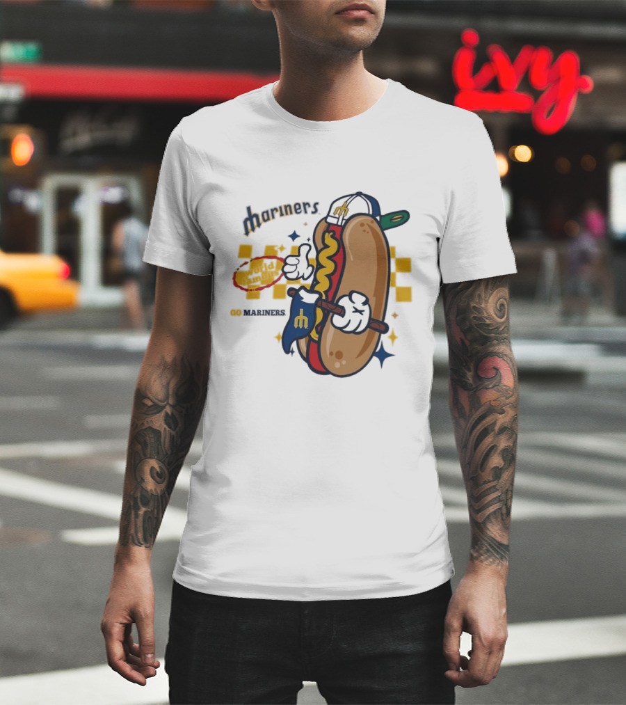 Mariners World Famous Hot Dog Mascot With Baseball T-Shirt