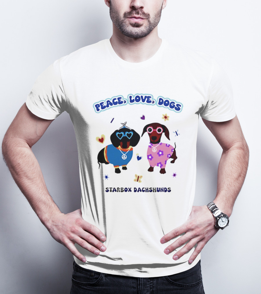Peace Love Dogs Starbox Dachshunds Heart Glasses Flower Outfits T-Shirt