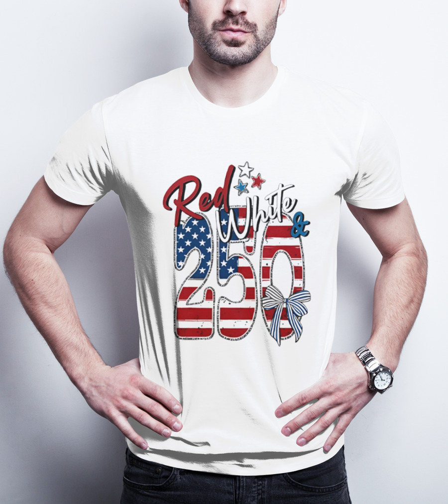 Red White And Blue 250 USA Stars And Stripes Bow T-Shirt