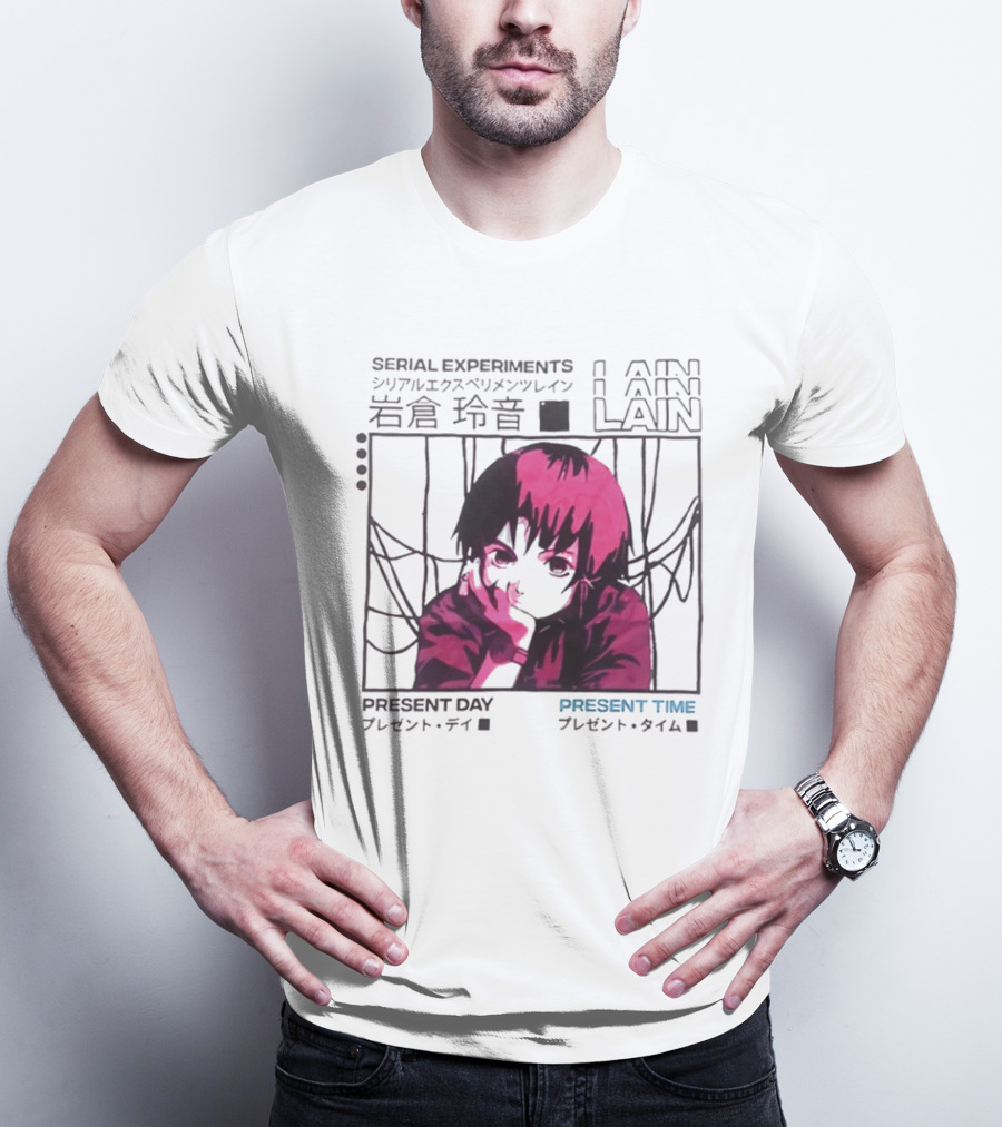 Serial Experiments Lain Present Day Present Time Japanese Text Retro Aesthetic T-Shirt