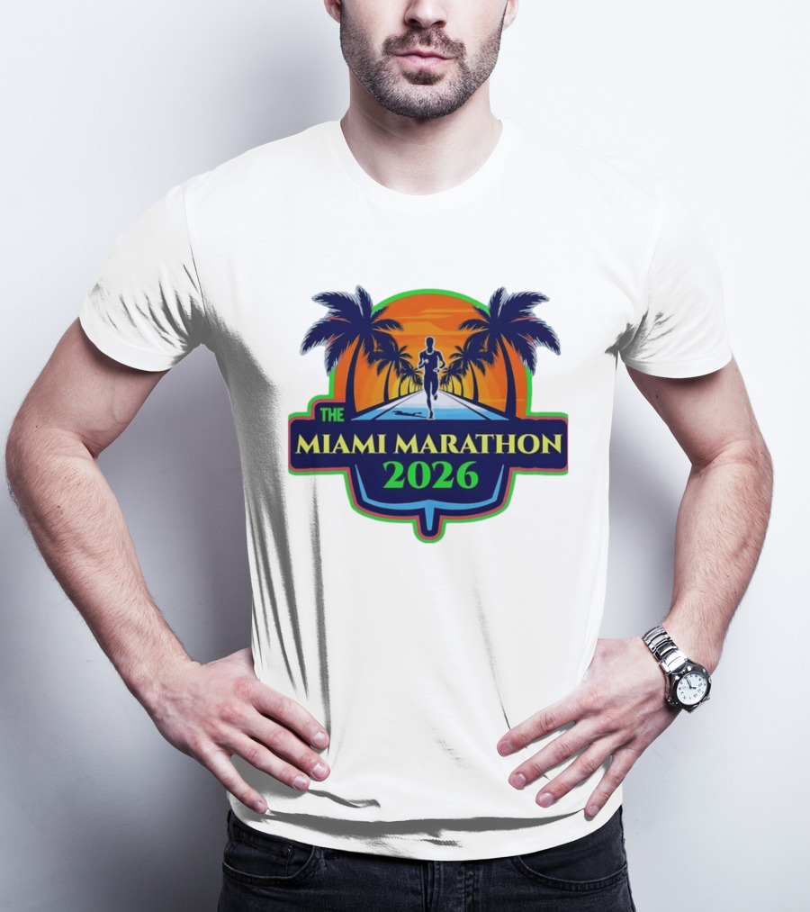 The Miami Marathon 2026 Palm Trees Sunset Runner T-Shirt