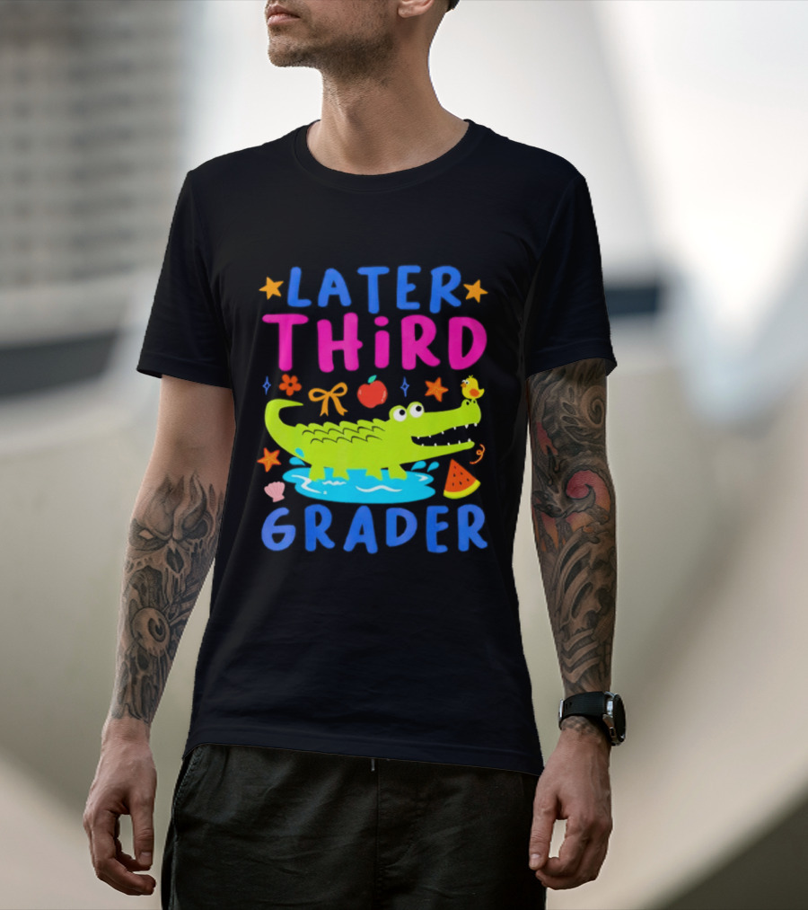 Later Gator Alligator Third Grader Fun Elements Stars Bow Apple T-Shirt