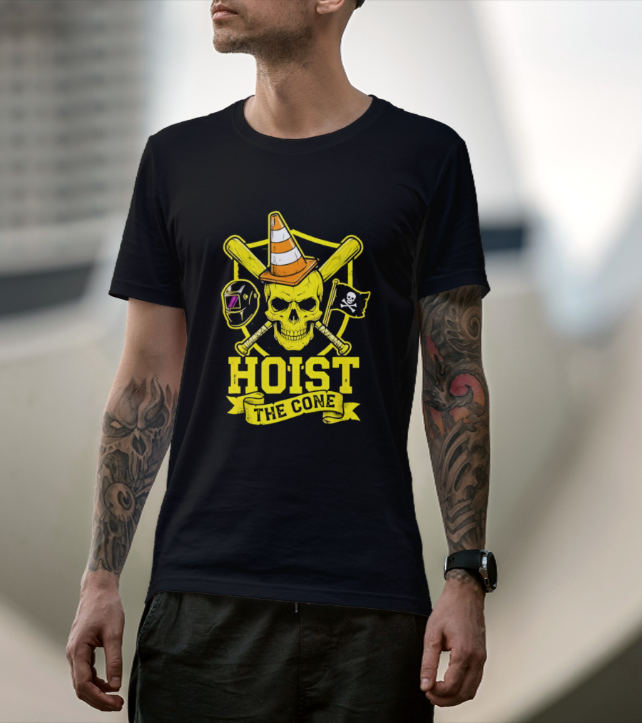 Hoist The Cone Pirate Skull Traffic Cone Baseball Crossbones T-Shirt