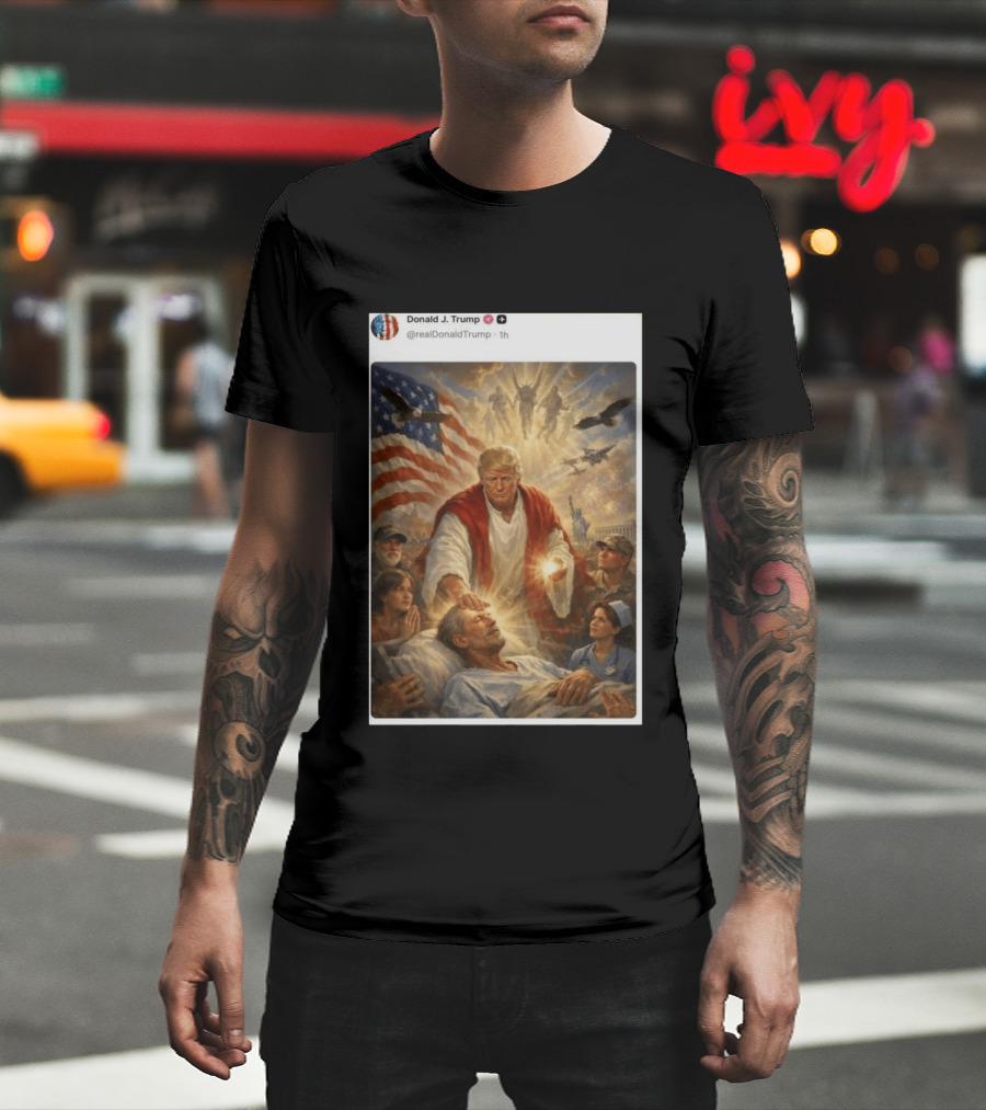Pope Leo XIV President Trump Jesus Christ 2026 American Flag Healing T-Shirt