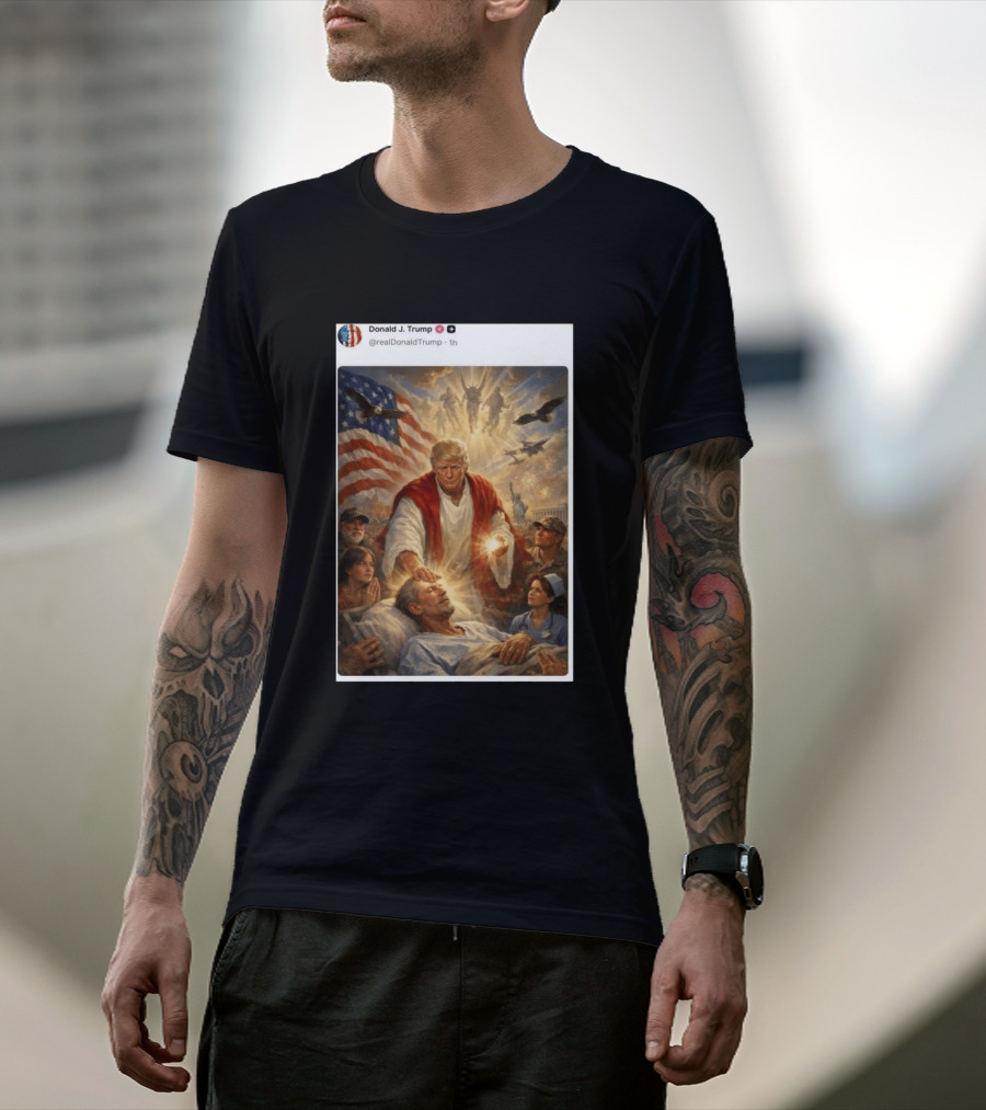 Pope Leo XIV President Trump Jesus Christ 2026 American Flag Healing T-Shirt