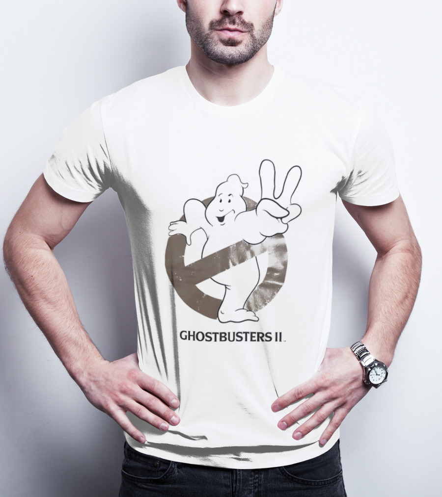 Ghostbusters II Classic Movie Logo With Peace Sign Ghost T-Shirt
