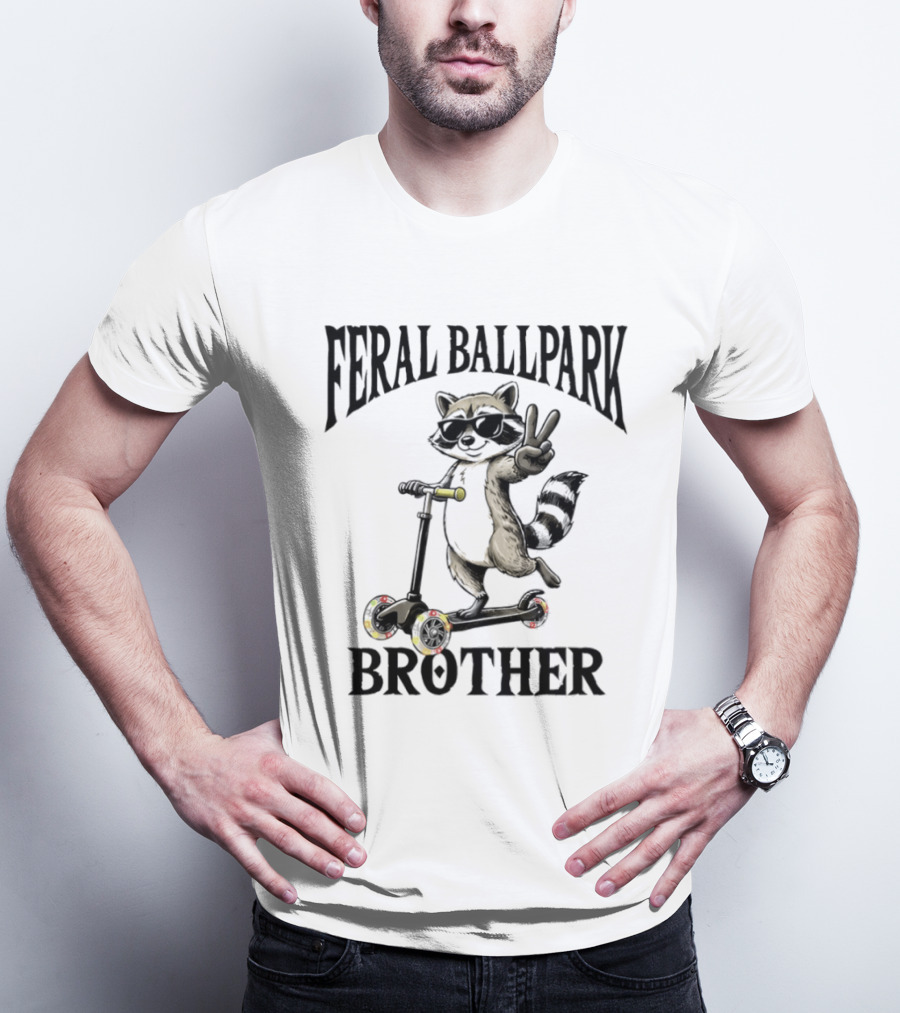 Feral Ballpark Brother Raccoon On Scooter With Peace Sign T-Shirt