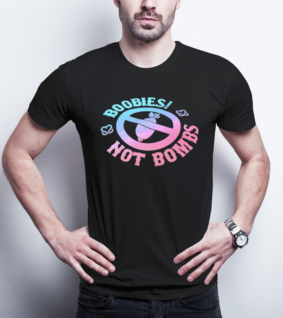 Boobies Not Bombs Peace Symbol Pastel Colors Clouds T-Shirt