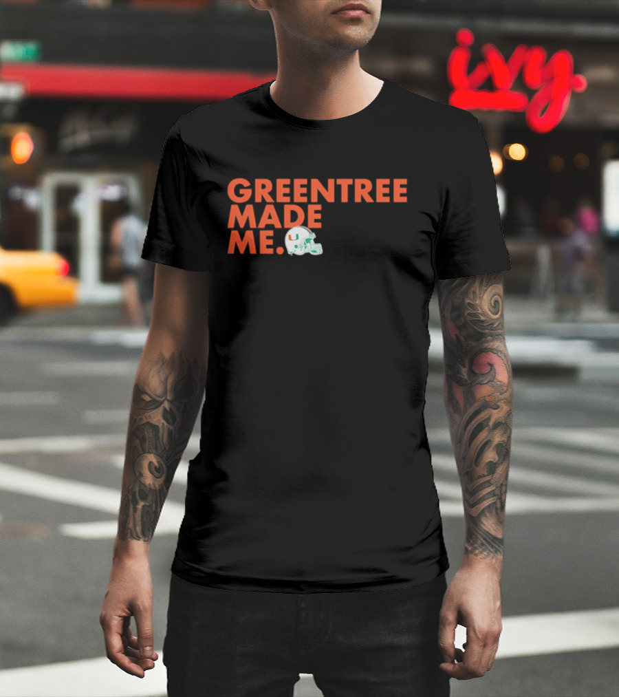 Miami Hurricanes Greentree Made Me Football Helmet T-Shirt