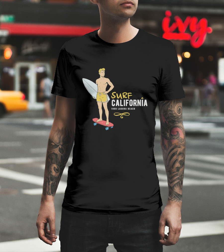 Surf California Laguna Beach Surfer Skateboard Vintage Vibes T-Shirt