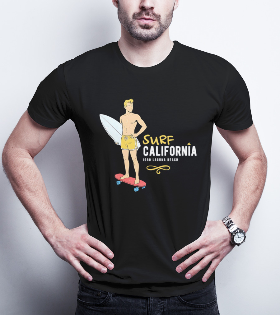 Surf California Laguna Beach Surfer Skateboard Vintage Vibes T-Shirt