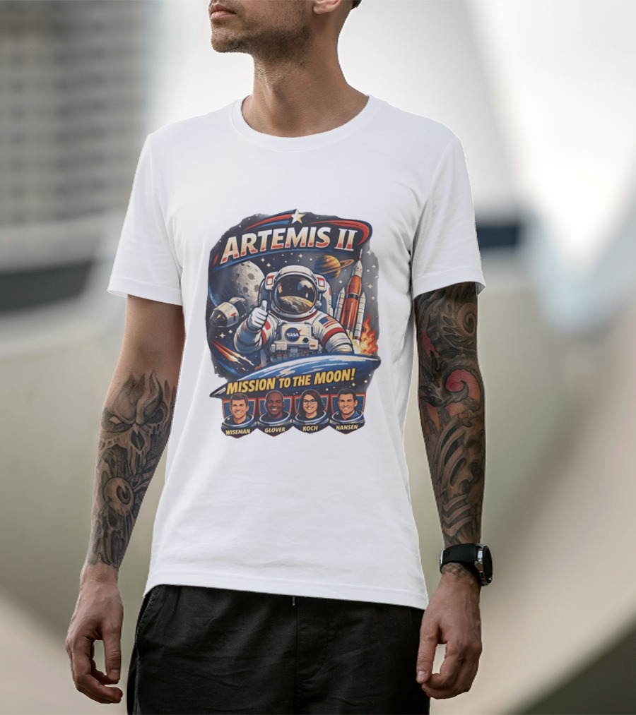 Artemis II NASA Astronauts Wiseman Glover Koch Hansen Lunar Mission T-Shirt