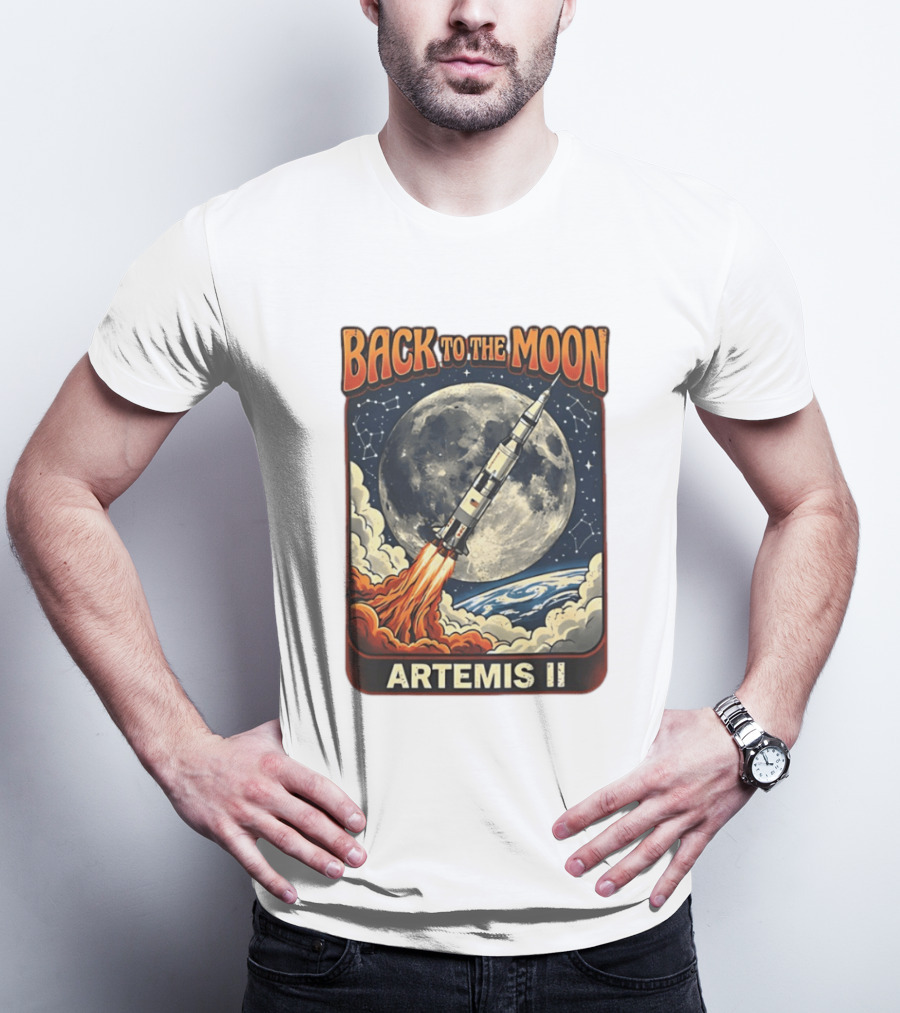 Back To The Moon Artemis II Rocket Launch Space Adventure T-Shirt
