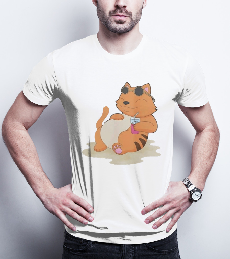 Cat Relaxing With Sunglasses And Drink On Beach Summer Vibes T-Shirt