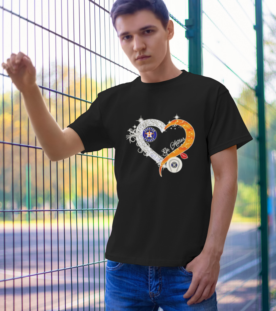Houston Astros Heart Diamonds Baseball Love Astros T-Shirt