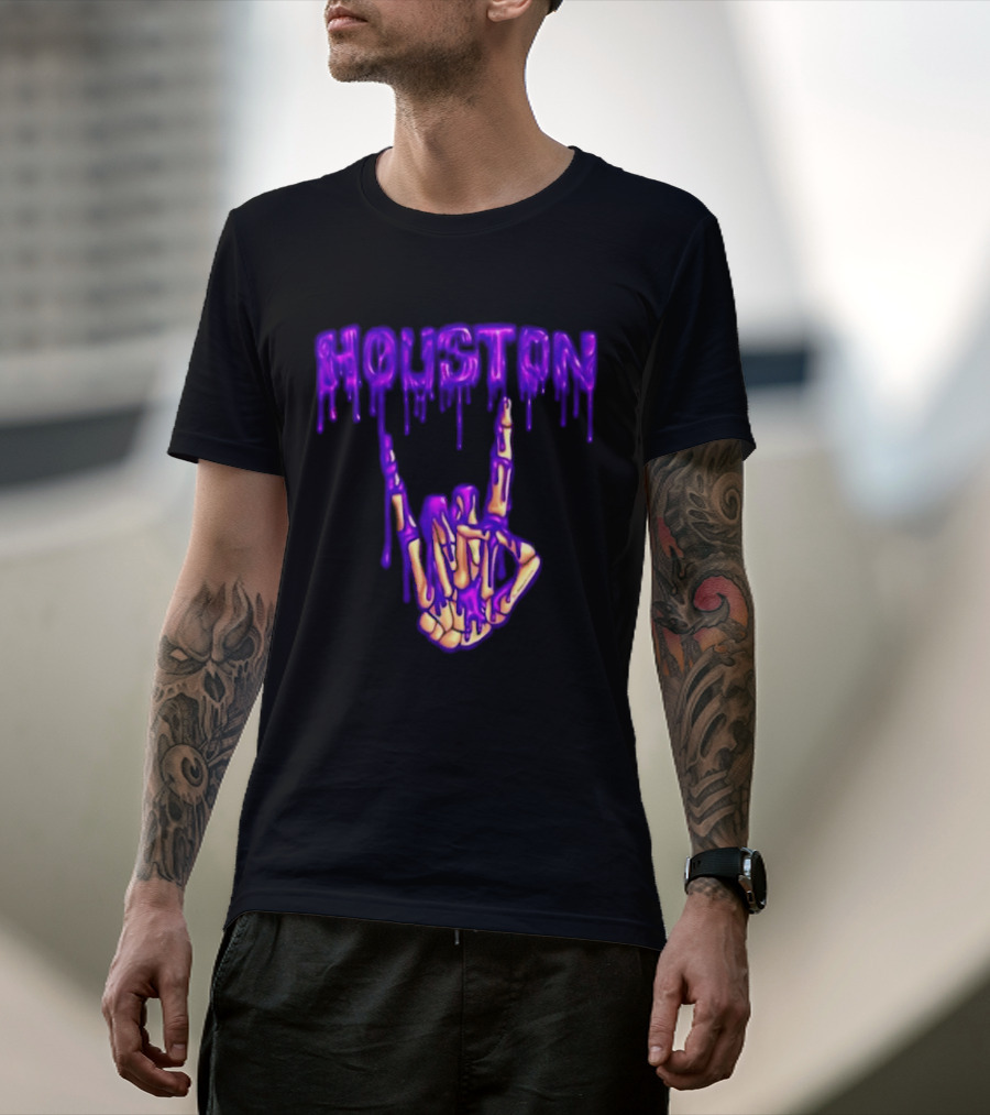 Houston Drip Skeleton Hand Gesture 2026 Purple T-Shirt