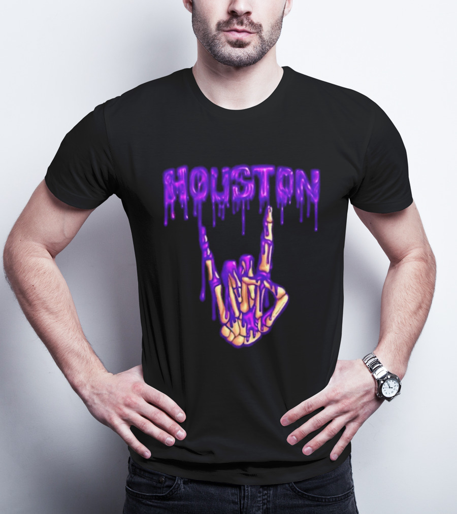 Houston Drip Skeleton Hand Gesture 2026 Purple T-Shirt