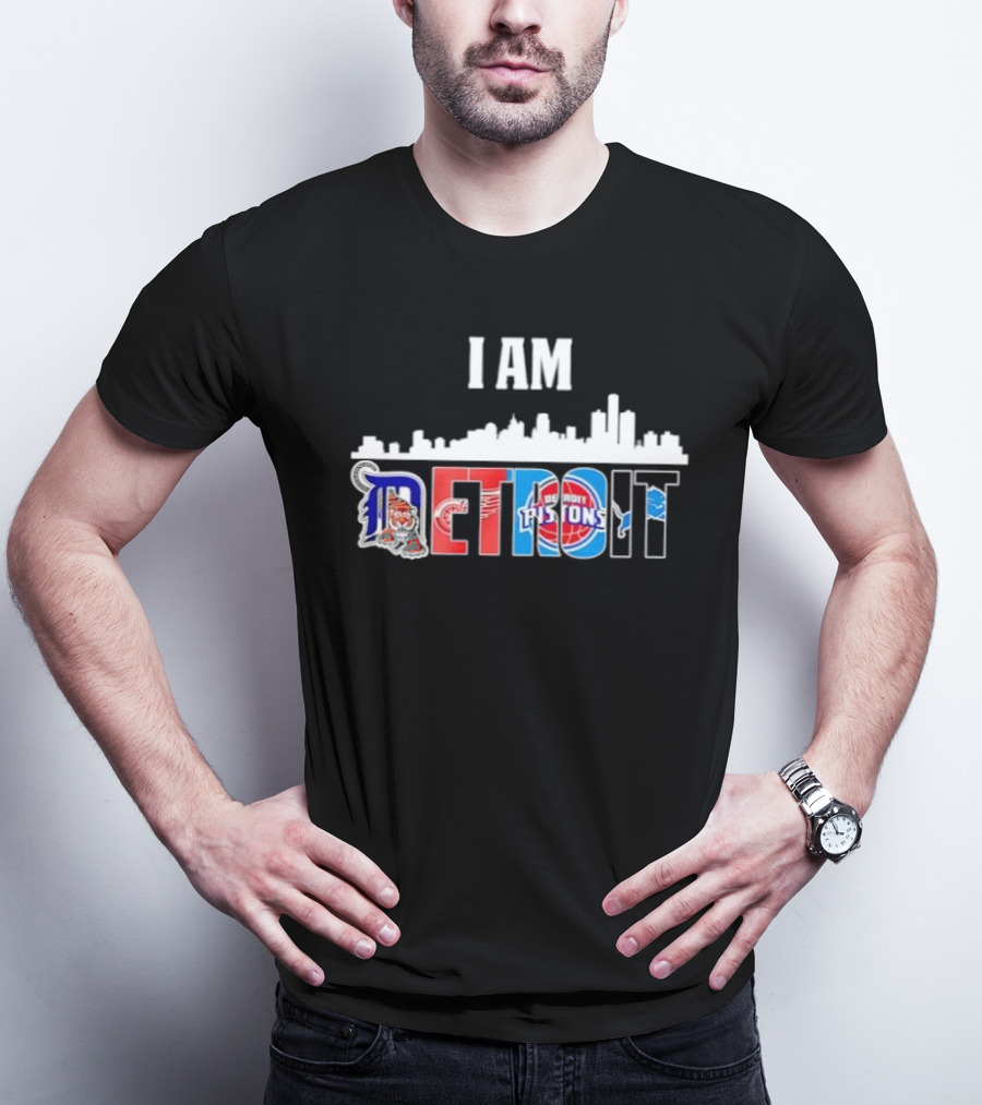 I Am Detroit City Skyline Tigers Red Wings Pistons Lions Sports T-Shirt