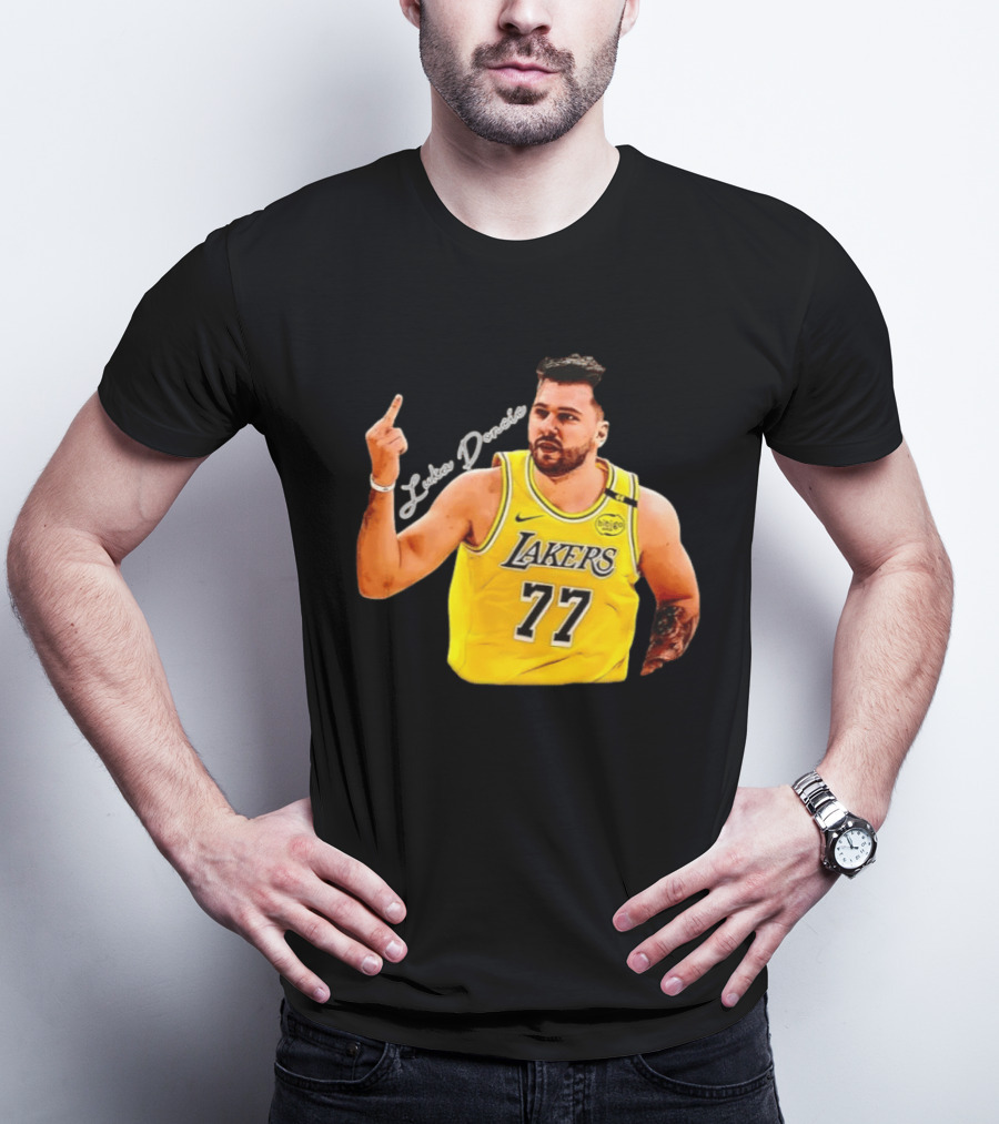 Luka Doncic Lakers 77 Middle Finger Gesture Nike Basketball Jersey T-Shirt