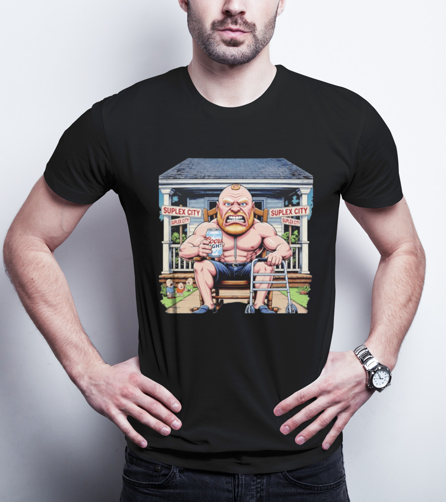 Retirement Suplex City Coors Light Angry Wrestler With Walker On Porch T-Shirt