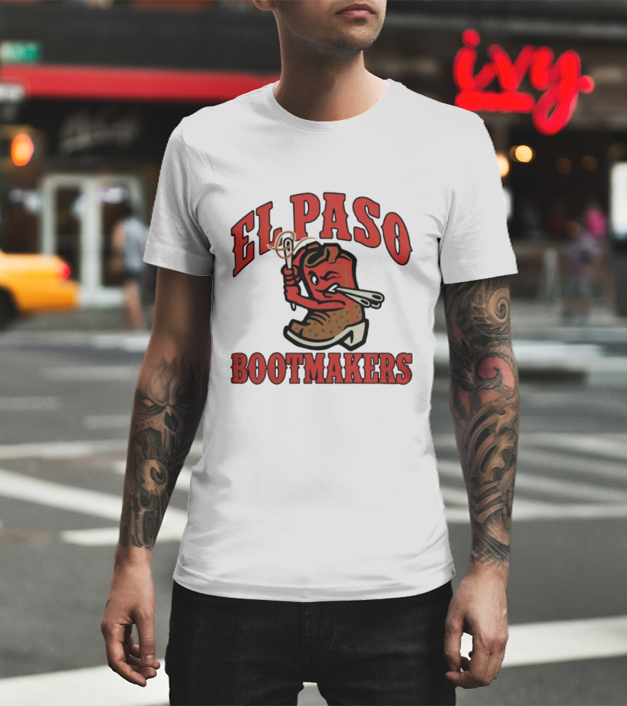 El Paso Bootmakers Winking Cowboy Boot Holding Lasso And Scissors T-Shirt