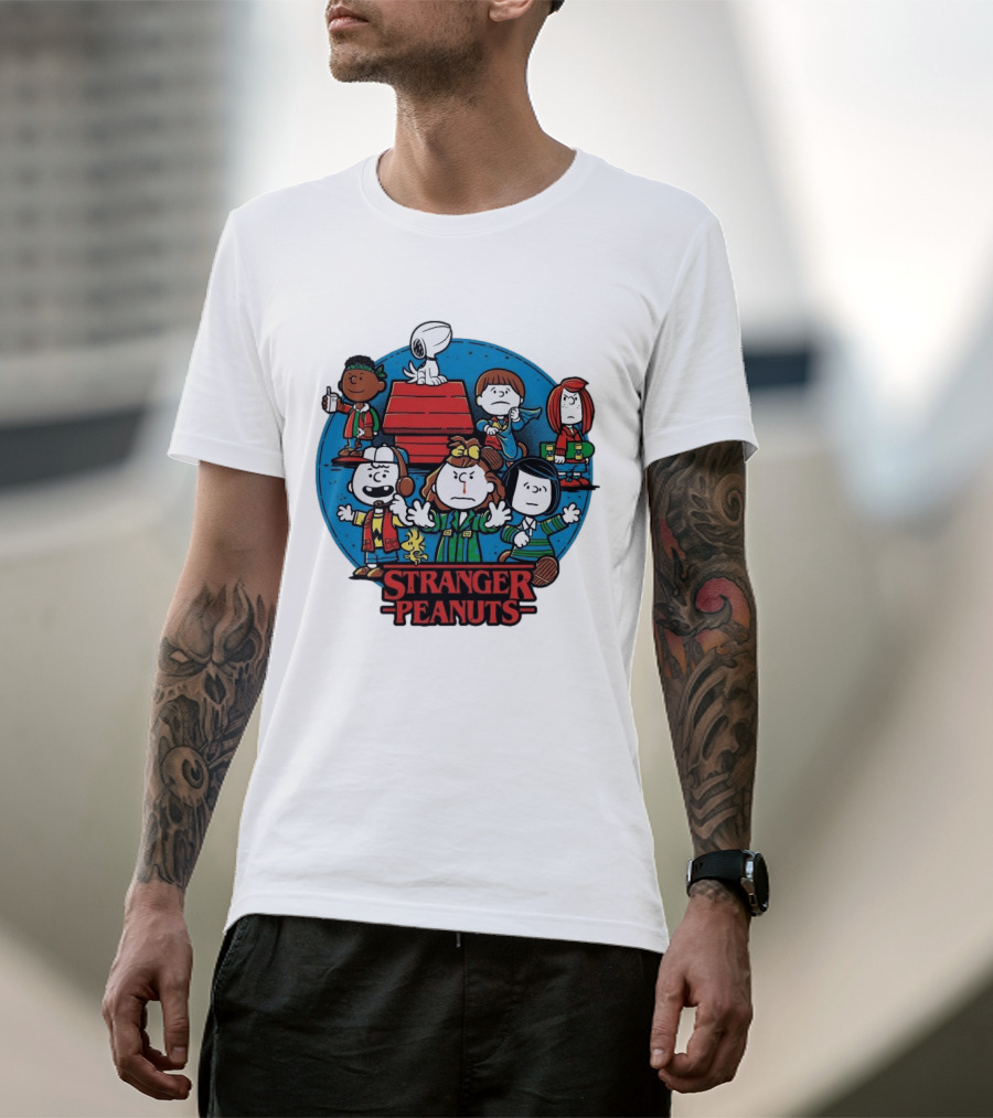 Stranger Peanuts Cartoon Characters Crossover Red Doghouse Blue Circle T-Shirt