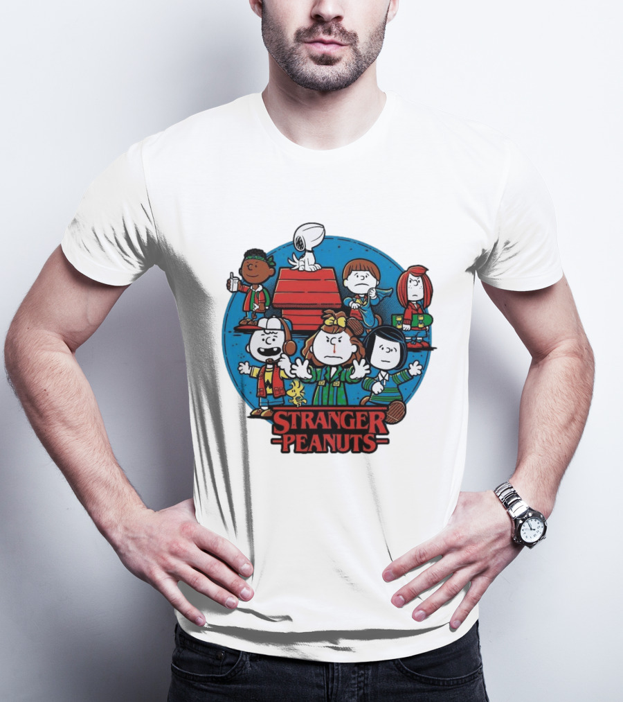 Stranger Peanuts Cartoon Characters Crossover Red Doghouse Blue Circle T-Shirt
