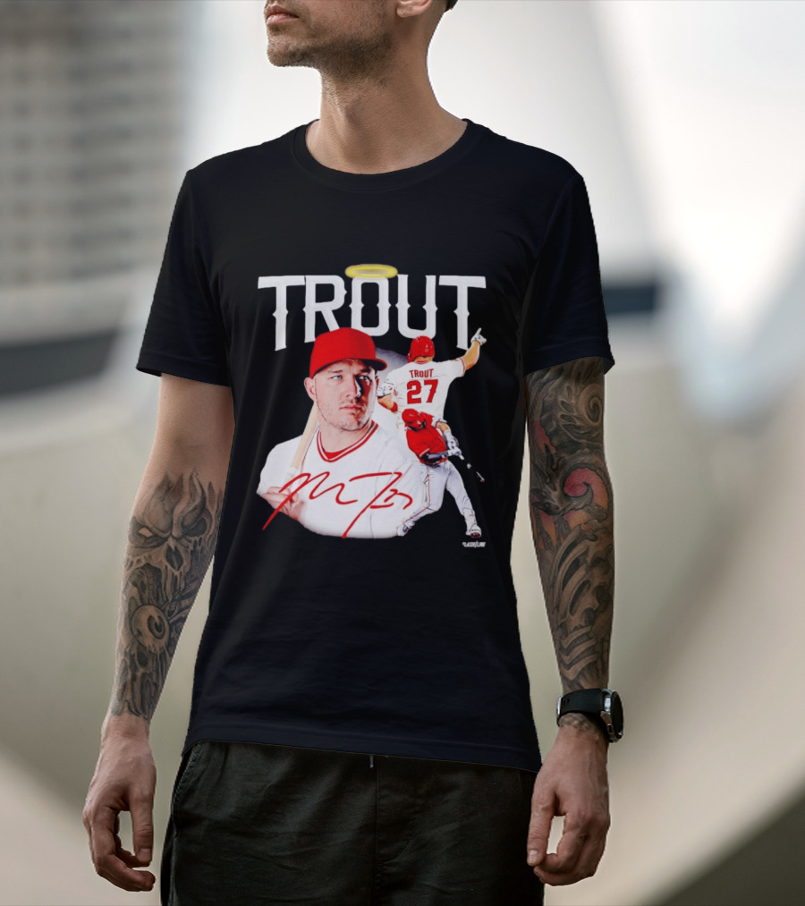 Mike Trout Los Angeles Angels 27 Halo Collage T-Shirt
