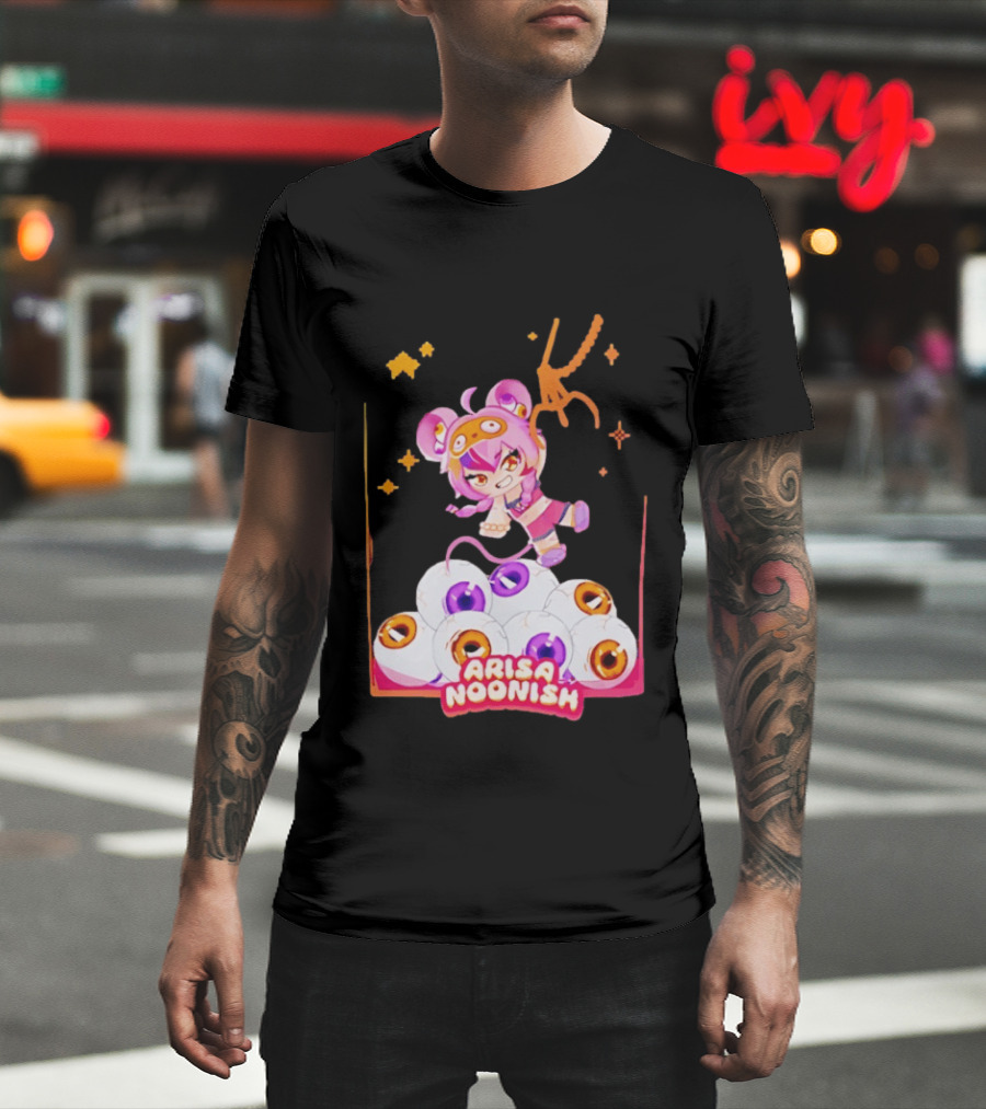 Playful Arisa Noonish With Seven Eyes Anime Character And Stars T-Shirt