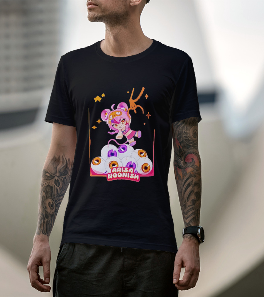 Playful Arisa Noonish With Seven Eyes Anime Character And Stars T-Shirt