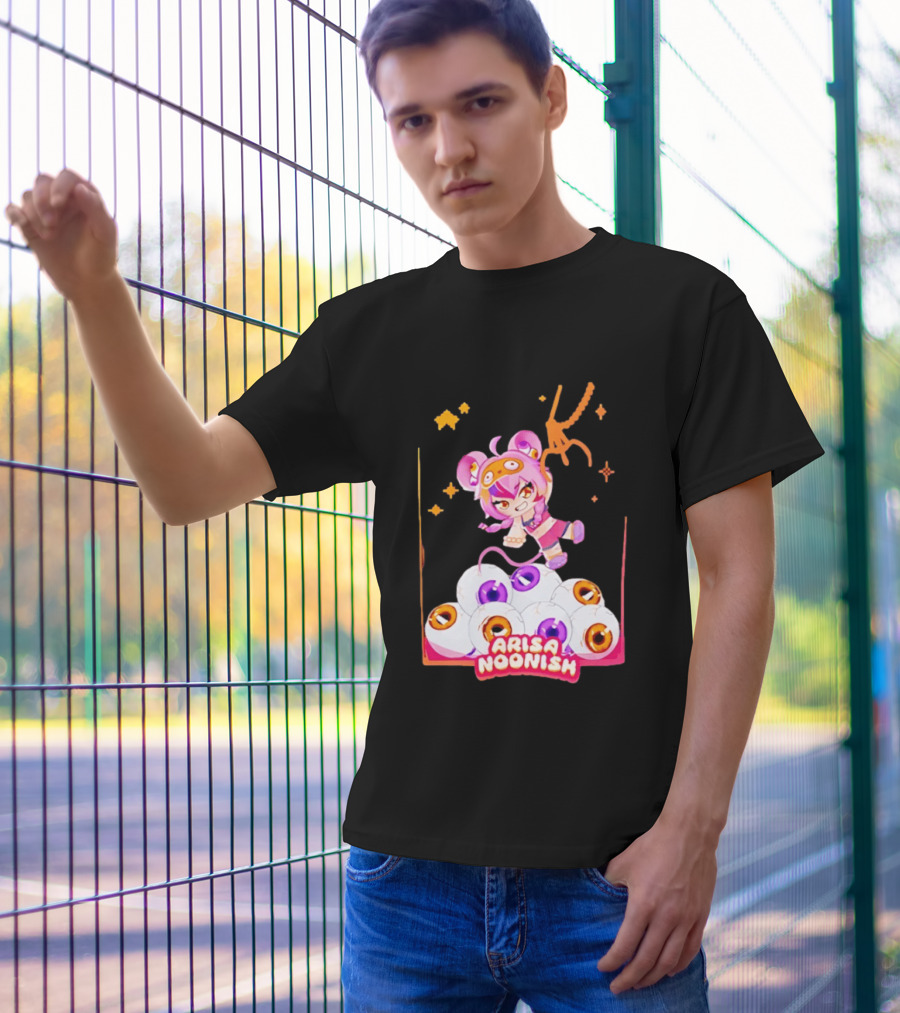 Playful Arisa Noonish With Seven Eyes Anime Character And Stars T-Shirt