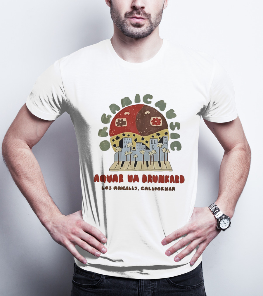 Organic Music Aquarium Drunkard Los Angeles California City Skyline Piano T-Shirt