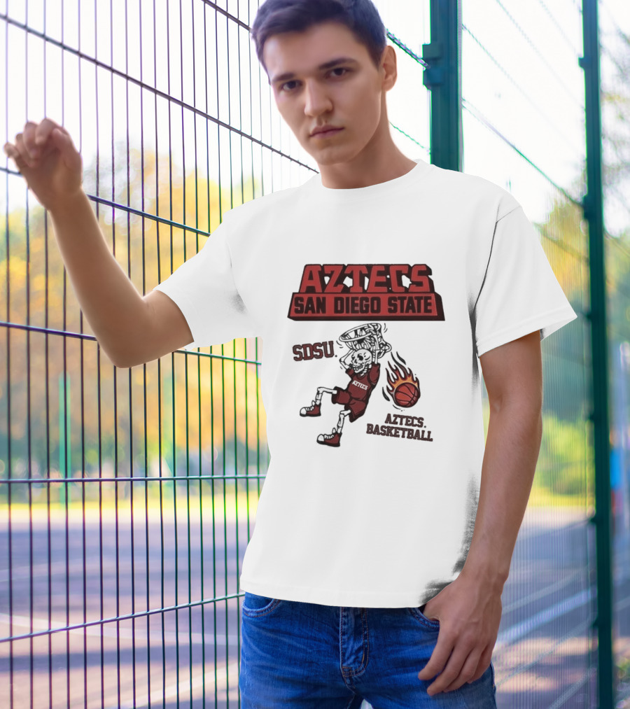 Aztecs San Diego State SDSU Skeleton Dunking Flaming Basketball T-Shirt
