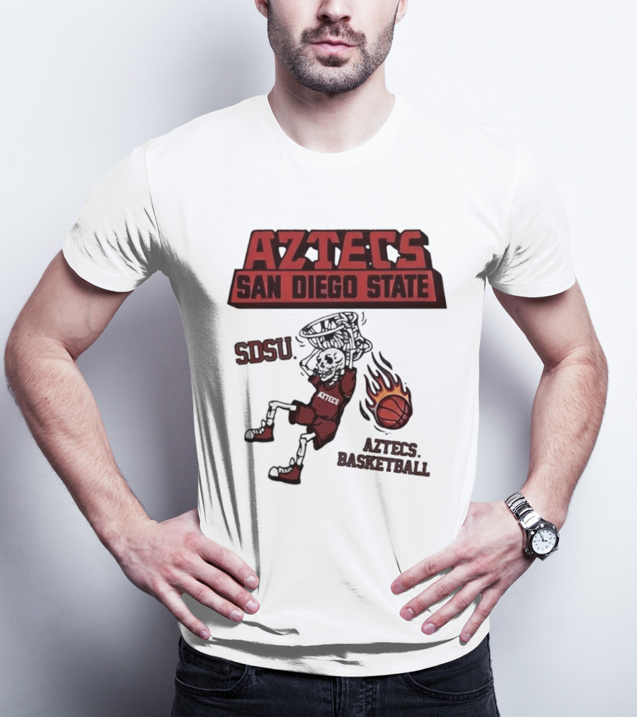 Aztecs San Diego State SDSU Skeleton Dunking Flaming Basketball T-Shirt