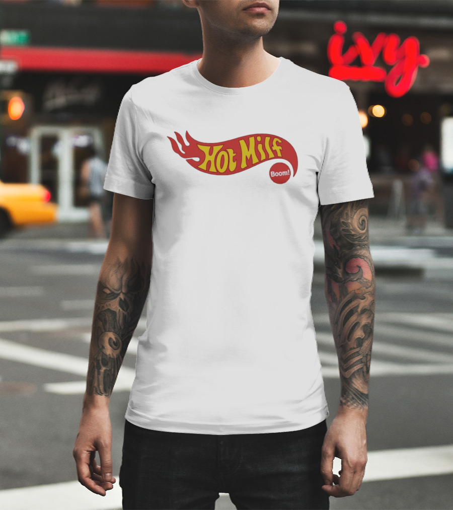 Hot Milf Boom Flame Motif T-Shirt