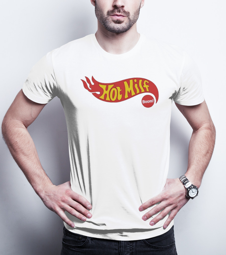 Hot Milf Boom Flame Motif T-Shirt