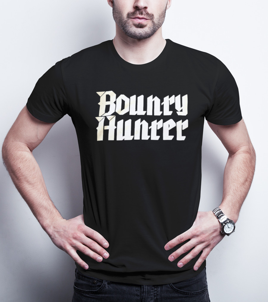 Bounty Hunter Typography Style White T-Shirt