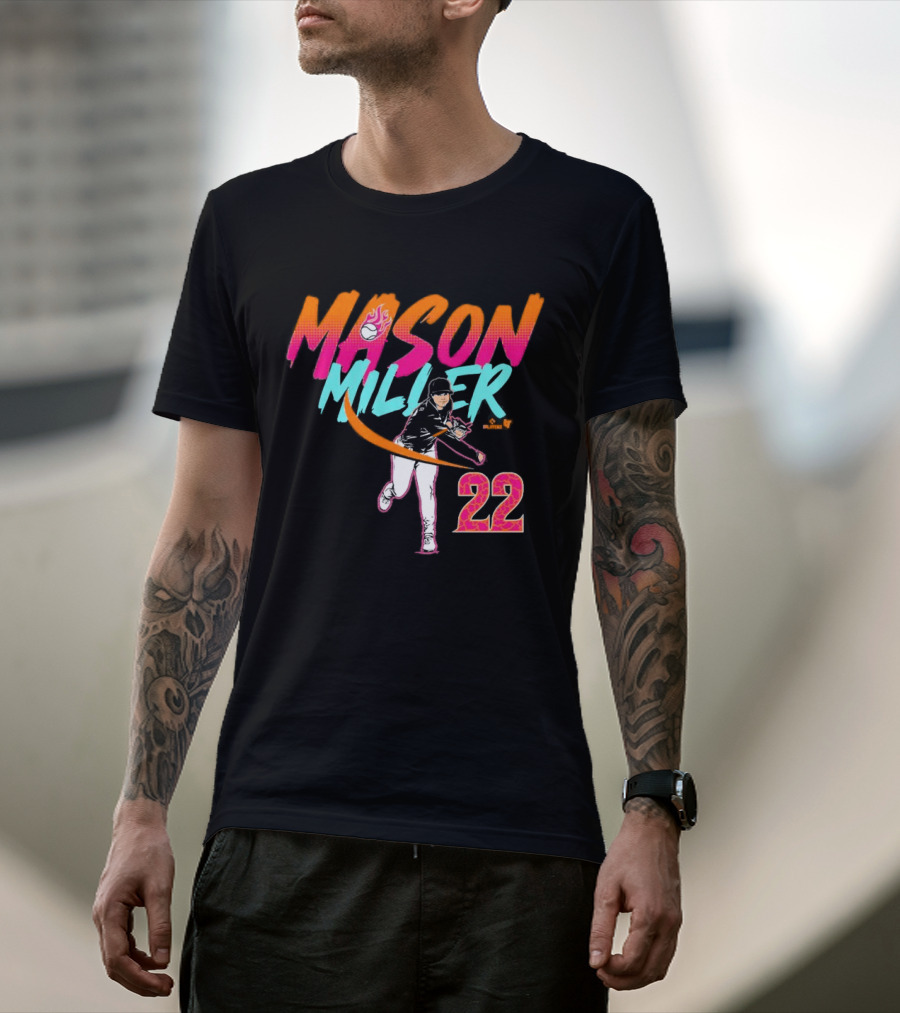Mason Miller 22 Flaming Baseball Pitcher City Edition T-Shirt