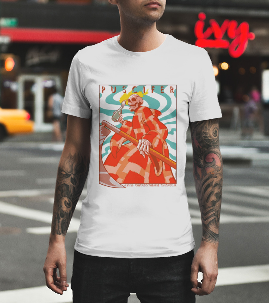 Puscifer Skeleton Art Chicago Theatre 2023 Concert Merchandise T-Shirt