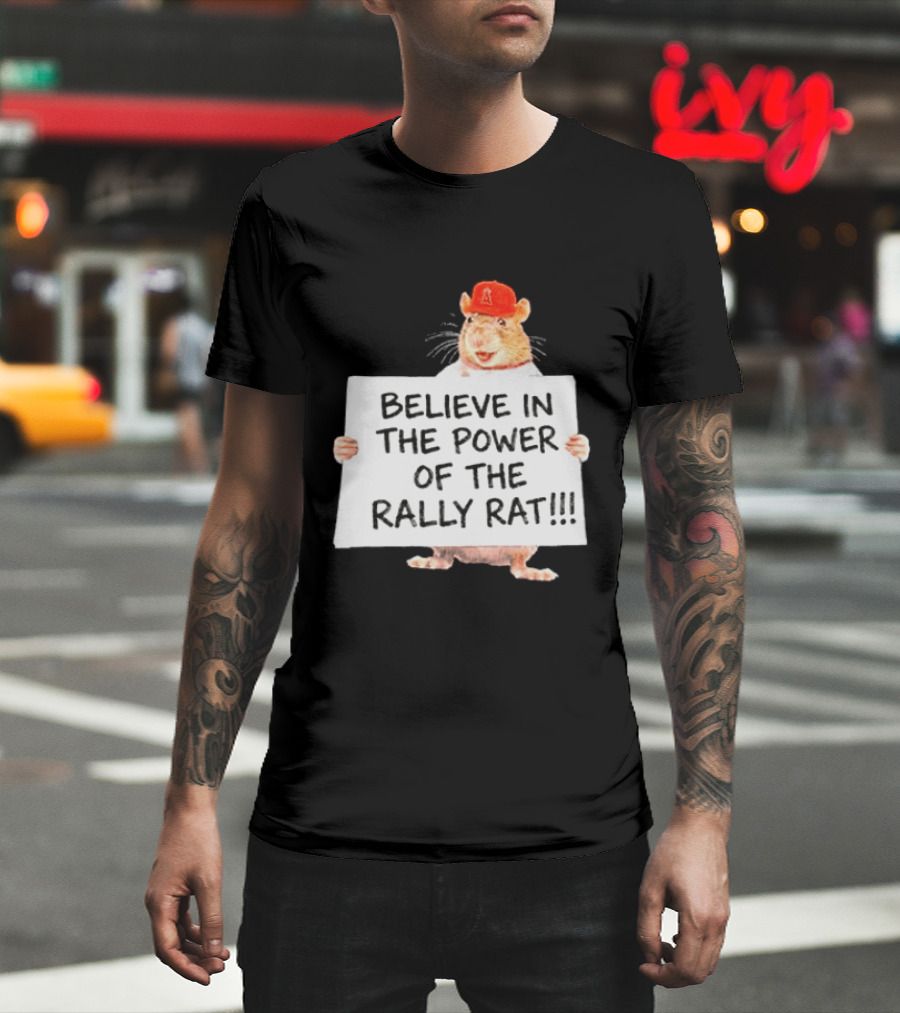 Believe In The Power Of The Rally Rat Red Cap Baseball Fan Spirit T-Shirt